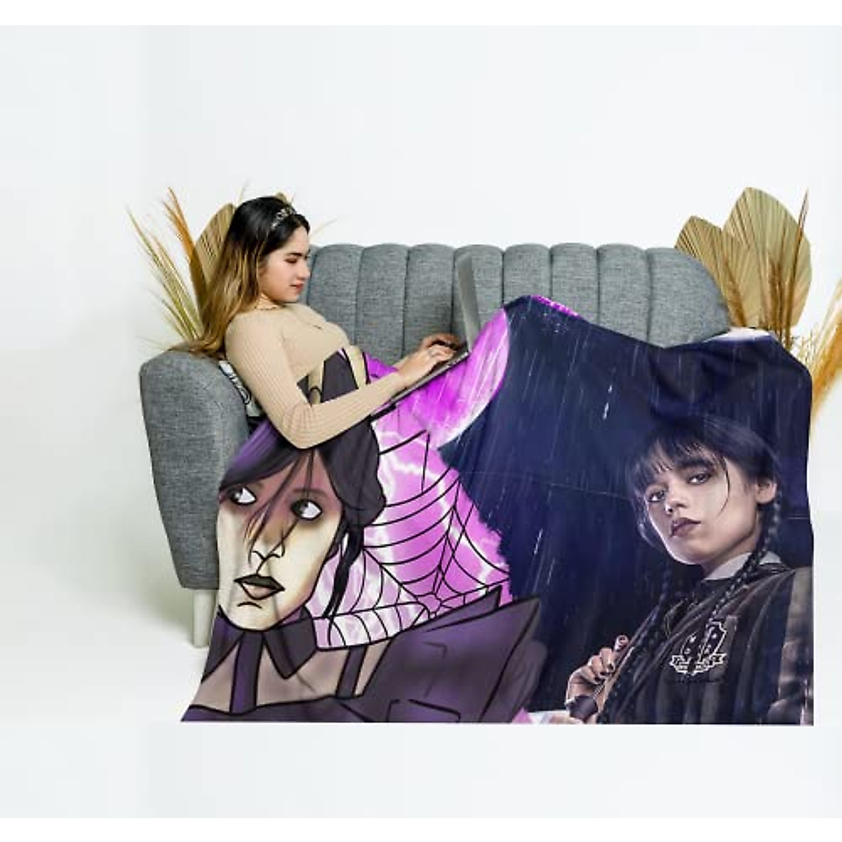 50X60 inches Wednesday Flannel Blanket, 350g/m² Addams Soft Throws Blanket Air Conditioner Sofa Bed Blankets, Movie Bedding Throw 3D Printed Blanket