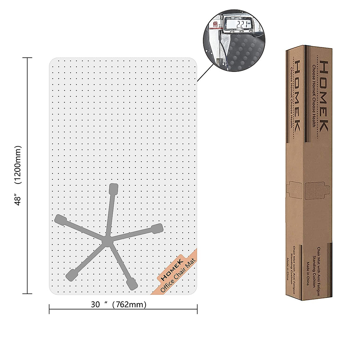 HOMEK Chair Mat for Carpeted Floors, 30” x 48” Transparent Thick Office Floor Mats for Low Pile Carpet Floors