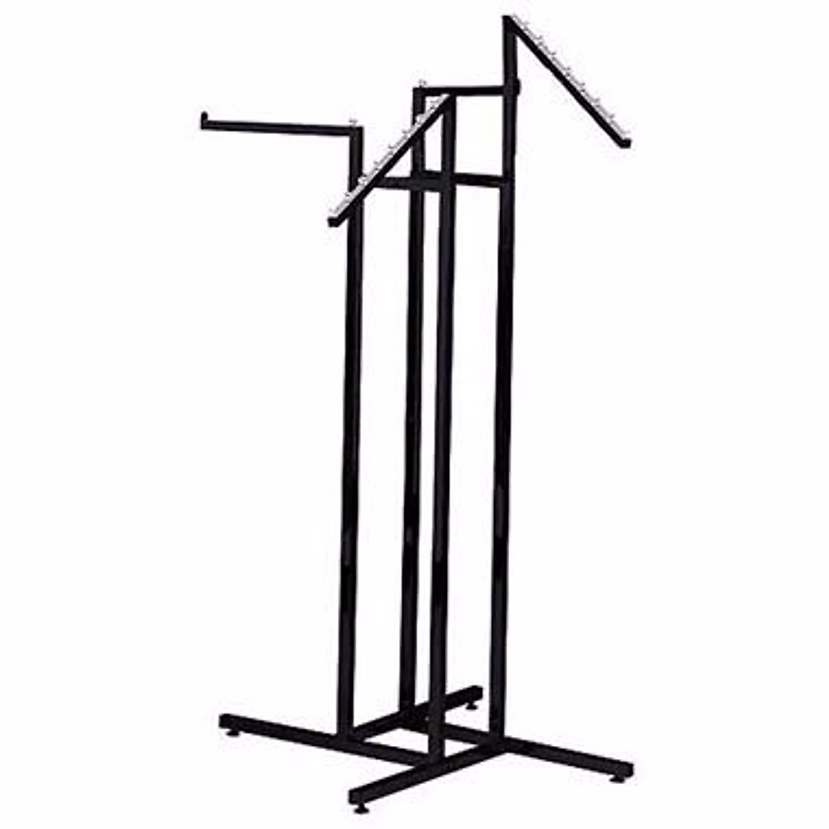 SSWBasics Four Way Clothing Rack with Straight and Slant Arms - Black