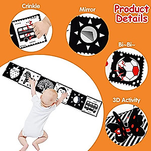 Black and White High Contrast Baby Toys 0-6 6-12 Months Soft Baby Book for Newborn Brain Development Tummy Time Toys Infant Sensory Crinkle Toys 0-3 3-6 Month Montessori Learning Activities for Babies