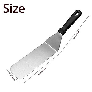 KUFUNG Grill Turner, Stainless Steel Metal Griddle Spatula, Steak Pizza Shovel Teppanyaki Shovel with Beveled Edges great for BBQ Grill Flat Top (2.8x7.3 inch(Solid), Black)