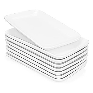 Foraineam Set of 8 Pieces 8 Inch Rectangular Porcelain Platters Dessert, Appetizer, Salad Plates White Serving Trays