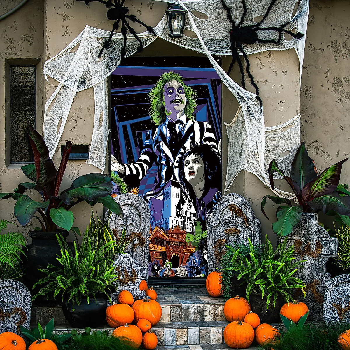 Scary Creepy Halloween Door Cover Classic Movie Role Photo Backdrop Horror Party Decorations and Supplies for Home-71×35''