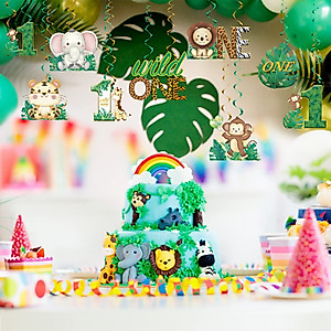 16pcs Wild One Birthday Decorations Hanging Swirls for Boys Girls, Jungle Safari Theme 1st Birthday Foil Swirls Party Supplies, Safari Animal First Bday Ceiling Sign Decor