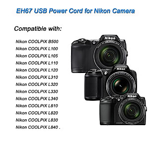 TKDY EH-67 USB Cable Charging Cord, EH67 AC Power Adapter, for Nikon Coolpix L100 L105 L110 L120 L310 L320 L330 L340 L810 L820 L830 L840 B500 Cameras.