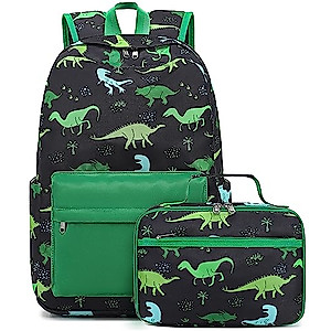 Bluboon Preschool Backpack Kids Boy Kindergarten Backpack With Lunch Box School Book Bags for Elementary Primary Schooler（Green Dinosaur