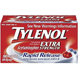 Tylenol Extra Strength Rapid Release Gelcaps, 100 Count Bottles (Pack of 2)
