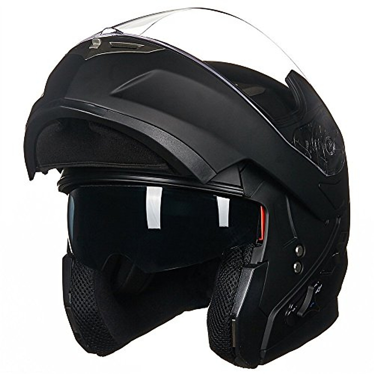 ILM Bluetooth Integrated Modular Flip up Full Face Motorcycle Helmet Sun Shield Mp3 Intercom Model 953 (L, Matte Black)