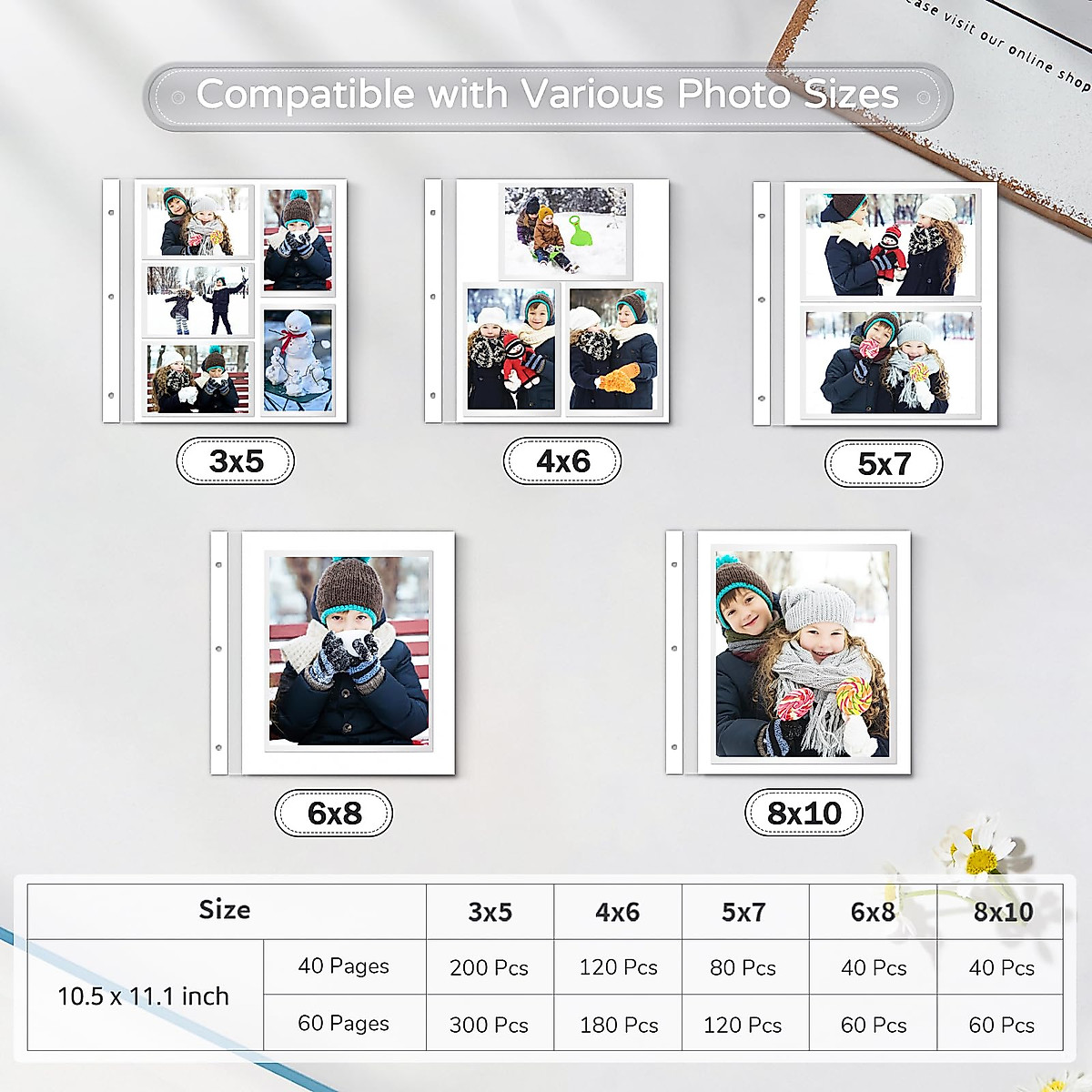 Popotop Large Photo Album Self Adhesive 4×6 5×7 8×10 inch Pictures DIY Scrapbook Magnetic Album 40 Pages for Family Wedding Gifts with Metal Pen and Plastic Board