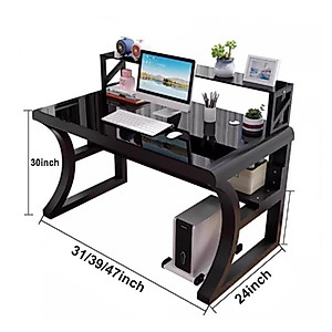 TopJia Tempered Glass Computer Desk, Large Office Desk with Storage Shelves, Modern Simple Gaming Table with Metal Frame, Writing Study Desk for Home Office Workstation(80cm/31inch, C), 1750318