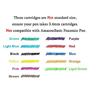 Asvine Fountain Pen Ink Cartridges Black Color, Set of 30 Refill Ink Cartridges, 3.4 mm Bore Diameter