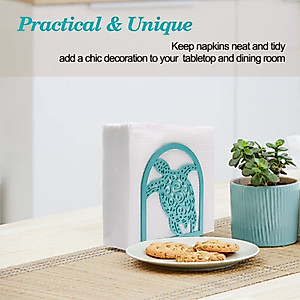 Shinlar Beach Coastal Theme Sea Turtle Napkin Holder for Table Kitchen,Cast Iron Napkin Holders Dispenser for Kitchen, Turtle Ocean Decor Ideas,Teal Turtle Napkins Holder Kitchen Accessories and Decor