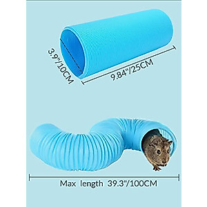 QWINEE Hamster Fun Tunnel Plain Pet Fordable Exercising Training Hideout Tunnel Scalable Pet Plastic Tube Toys for Guinea Pigs Gerbils Rats Mice Ferrets and Other Small Animals Blue One Size