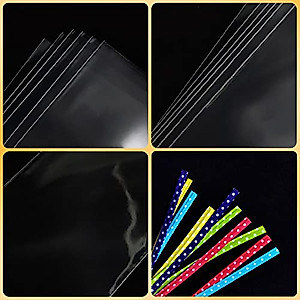 Newkita 3x5 Cellophane Bags, Clear Goodie Bags, Cake Pop Rice Crispy Bags With 4" Twist Ties, Candy Bags/Cookie Bags/Treat Bags with Ties/Clear Gift Bags/Cellophane Treat Bags 100 Pack