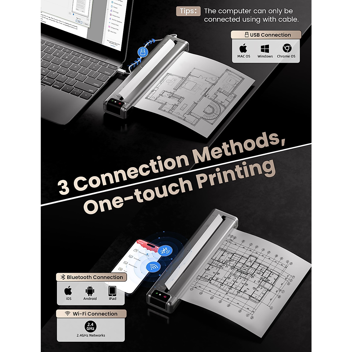 Phomemo Upgraded Q302 Portable Printer, Ultra-High 300dpi Inkless Printer Silent Printing, Wireless Bluetooth Thermal Printer Compatible with Phone & PC, Compact Printers for Business Travel