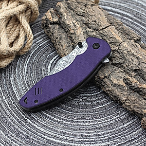 EMHTiii Pocket Folder Folding Knife: 3.14" Stainless Steel Blade, G10 Scales, Thumb Stud Liner Lock, EDC Knives for Outdoor Survival, Great Gifts for Men Women, EMH12 (Purple)