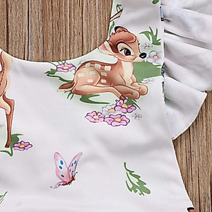 Newborn Toddler Infant Baby Girls Clothes Christmas Bambi Deer Romper+Headband Ruffle Flutter Sleeve Bodysuit Backless Sunsuit Birthday Playsuit 2pcs Outfit Set White 0-6 Months
