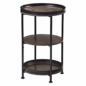 Dulcii Side Table, Round End Table with 3 Shelves for Living Room, Bedroom, Nightstand with Steel Frame for Small Spaces, Industrial Round Sofa Table, Outdoor Accent Coffee Table, Grey