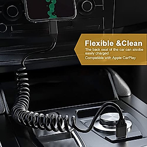 Coiled Lightning Cable Apple Carplay & MFi Certified, Retractable iPhone Charger with Data Transmission, Short iPhone Charger Cord for iPhone/Pad/Pod