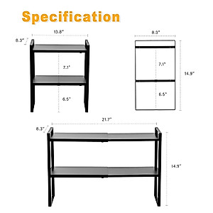2 Tier Expandable Cabinet Shelf Organizer Over the Sink Storage Rack 2 Tier Adjustable Countertop for Kitchen Bathroom Pantry Spice Cupboard Dish Cup Bottle Pot Metal Plate Heavy Duty Nonslip(Black)