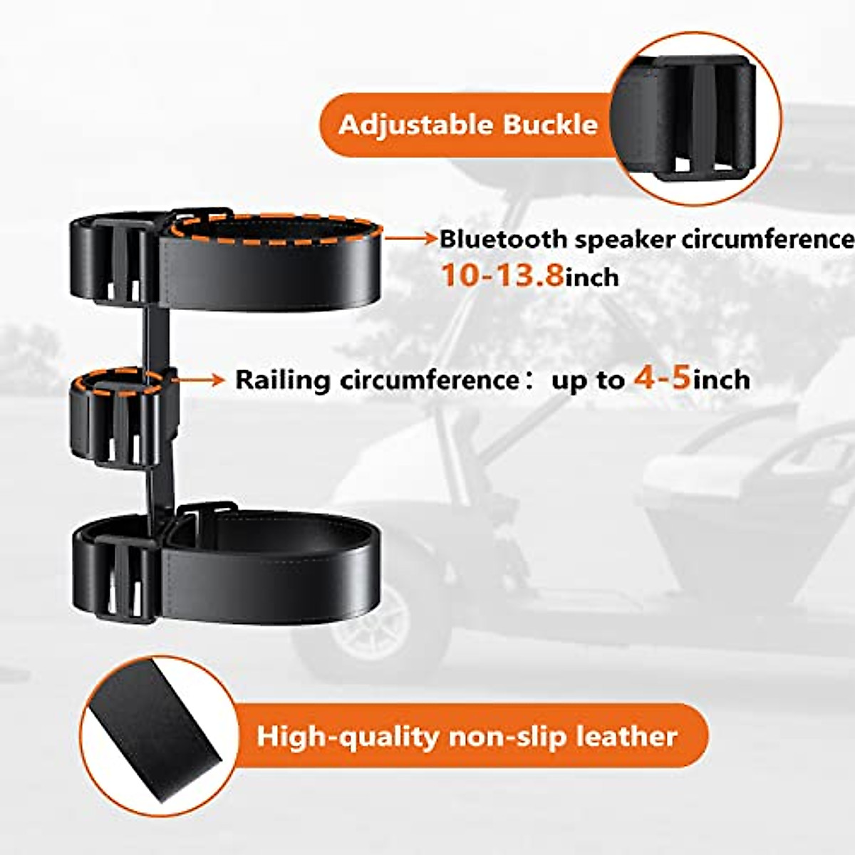 WALI Portable Speaker Mount for Outdoor Golf Cart Railing, Bike or Boat, Adjustable Strap Fits Most Bluetooth Wireless Speakers Attachment Accessory Holder (SSH001-B), Black