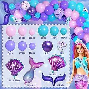 Freechase Mermaid Birthday Party Decorations - 345PCS Mermaid Birthday Theme Party Supplies Balloon Garland Kit, Happy Birthday Party Supplies with Dinnerware Banner Set for Boys Girl Kids -16 Guest