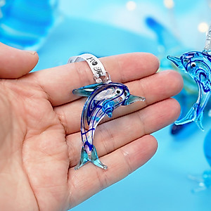 2'' Decorative Hanging Glass Dolphin Ornament,Glass Blown Mini Blue Dolphin Figurine Art Glass Christmas Ornament