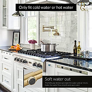 Brassqueen Wall Mounted Pot Filler Kitchen Faucet, Brushed Gold Finish, 2.2 GPM, 15 L/min, 1/2 NPT Connecting Thread, Stainless Steel Core, Dual Ceramic Valves, Anti-Scratch Matte Plating