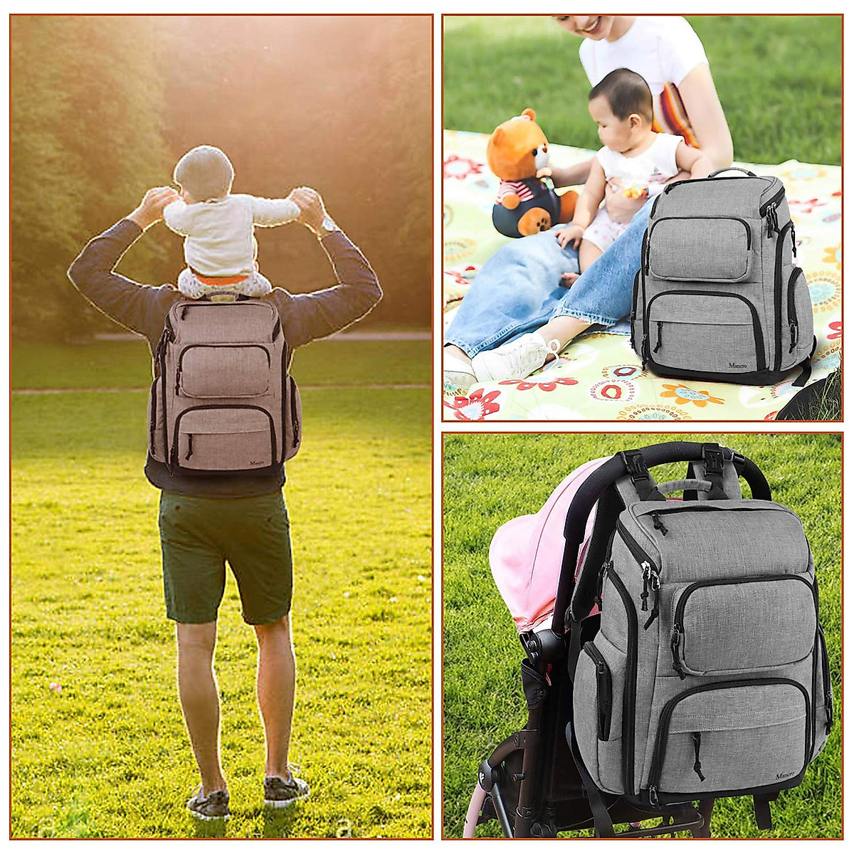 Mancro Diaper Bag Backpack, Large Bady Bag, Multifunction Maternity Baby Nappy Bag for Dad & Mom with Changing Pad, USB Charging Port, Insulated Pockets, Laptop Pocket and Stroller Straps