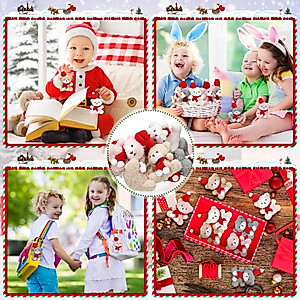 Jexine 12 Pcs Christmas Mini Plush Bears Bunny 3.14 Inch Tiny Stuffed Jointed Furry Doll Toys for DIY Gifts Christmas Tree Stocking Stuffers Keychain Baby Shower Wedding Party Favors(Cute Bear)