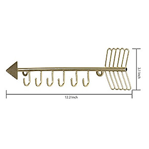 MyGift Brass Metal Arrow Jewelry Organizer, Wall Mounted Necklace Bracelet Hanging Rack with 6 Hooks