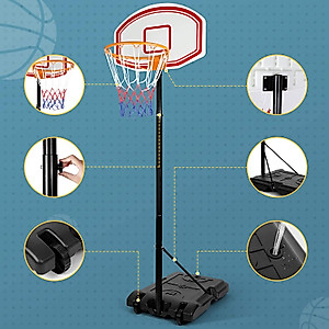 Portable Basketball Hoop, Adjustable Height, 28 inches Backboard Free Standing System w/Wheels Outdoor Indoor Basketball Training for Teenager, Black