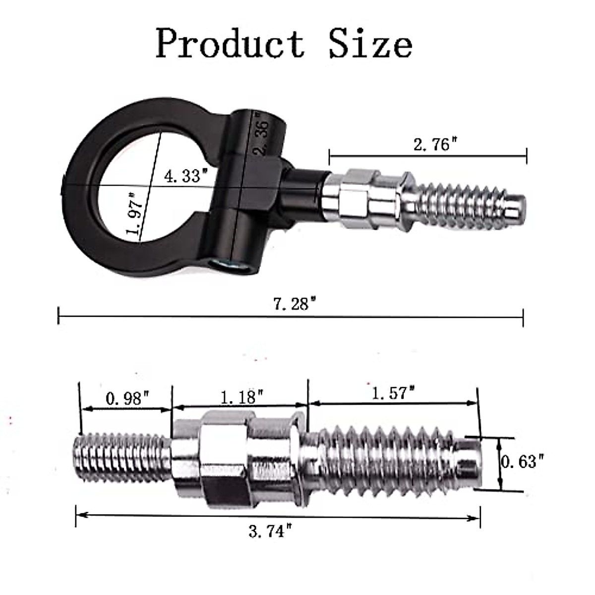 venveal Universal Car Tow Hook Front Bumper Screw-On Front Tow Hooks,Aluminum 16Mm Tow Hook for B-M W 1 3 5 Series E39 E82 E88 E90 E91E92 E93 X1 X3 X5 X6 F22 F30 F55 F66(Black)
