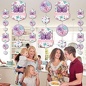 Big Dot of Happiness Beautiful Butterfly - Floral Baby Shower or Birthday DIY Dangler Backdrop - Hanging Vertical Decorations - 30 Pieces