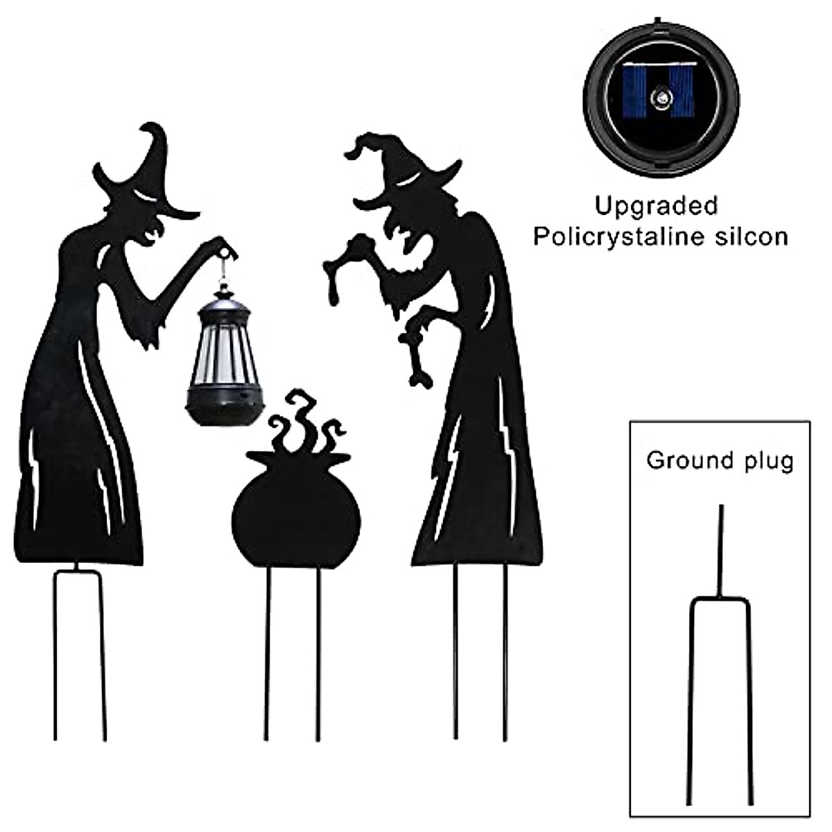 Kurala Halloween Solar Light Outdoor, Witch Shaped 3 Pack Retro Warm White LED Lights Waterproof, Stake Lights for Walkway, Yard, Lawn, Patio, Porch, Garden Decoration.