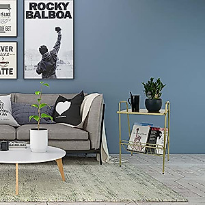 Jbikao Side Table, Gold End Table with Magazine Holder, Record Player Stand with Storage, Bedside Table Nightstand for Living Room, Bedroom, Office, Metal