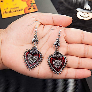 Punk Rock Bat Gothic Evil Eye Red Heart Earrings for Women Halloween Cosplay