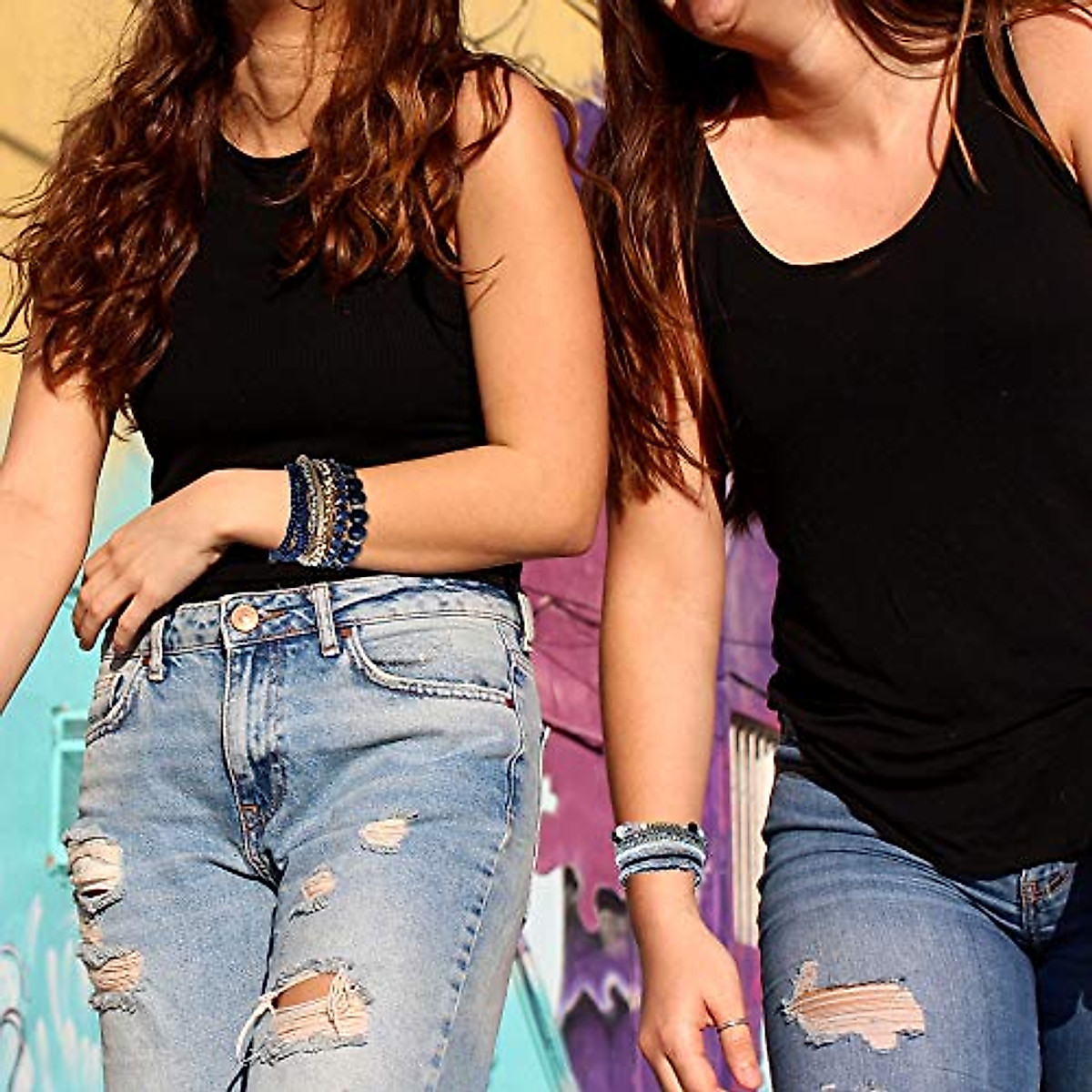 SAILIMUE 6 Sets Bohemian Stackable Bead Bracelets for Women Men Stretch Multilayered Bangles Bracelet Set Boho Multicolor Jewelry