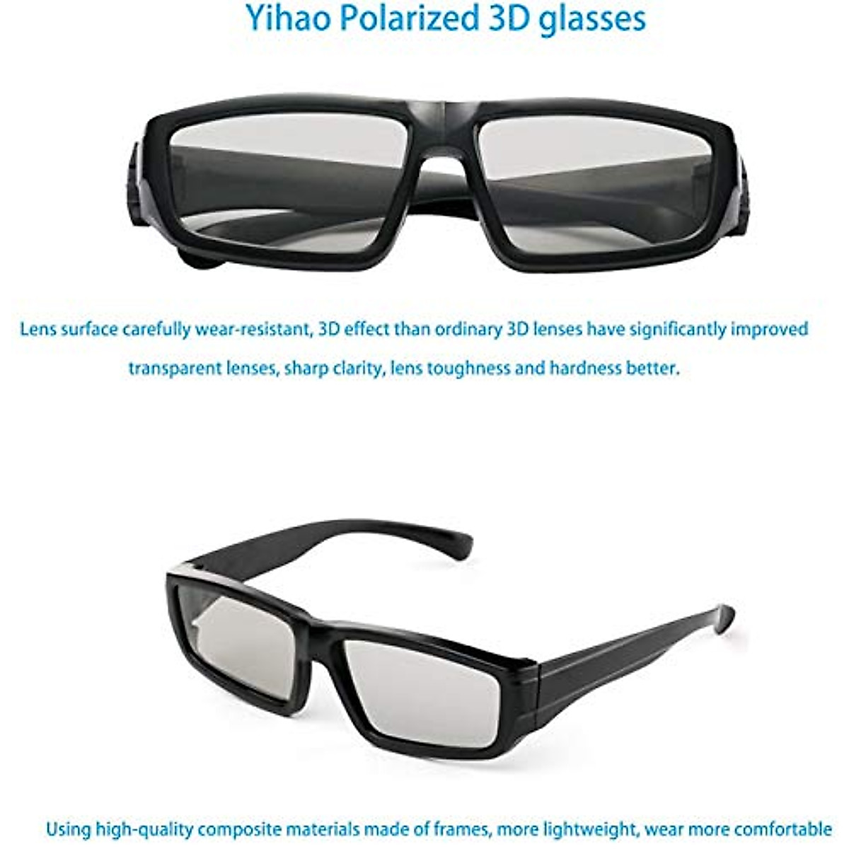 Passive 3D Glasses Polarized Lenses for Passive 3D TVs RealD Cinema Projectors Sony Sharp Samsung LG Philips, Note: Not Compatible with 3D Active Shutter TV Models - 4 Pairs