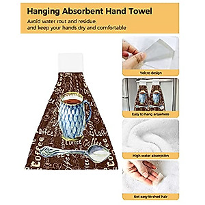Retro Farm Coffee Theme Hanging Kitchen Towels Set of 2, Hand Towels with Loops, Vintage Shabby Coffee Brown Water Absorbent Dish Cloth Tie Towels Tea Bar Towels Hand Towels for Bathroom
