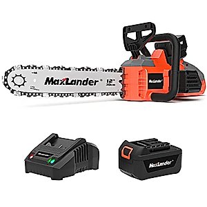 12-Inch Cordless Battery Operated Chainsaw with 1x4.0Ah Battery&Charger, MAXLANDER 20V Electric Chainsaw with Auto-Tension & Auto-Lubrication, Lightweight Handheld Chainsaw for Wood Cutting & Trimming