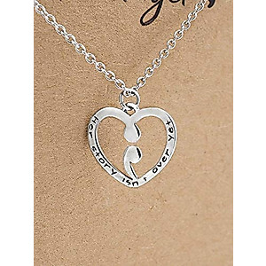 Quan Jewelry Continue Semicolon Heart Necklace, Mental Health Awareness, Encouragement Gifts for Women