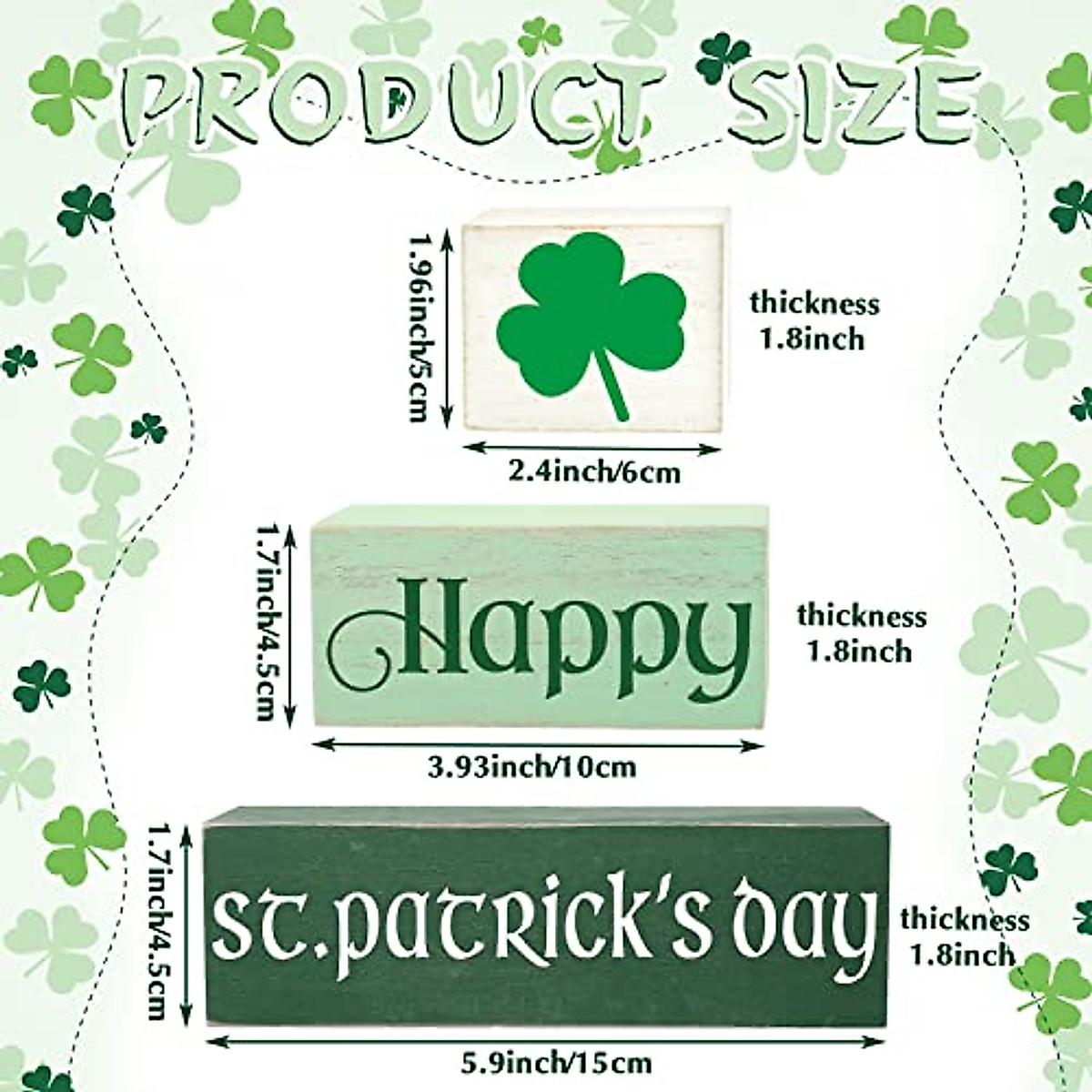 3 Pcs Farmhouse St. Patrick's Day Table Sign Irish St. Patrick's Day Table Wood Decorations Shamrock Clover St. Patricks Day Blocks Lucky Print St. Patrick's Day Tiered Tray Decor for Party Home Desk
