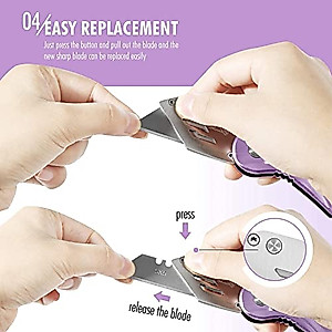 FantastiCAR Purple Folding Utility Knife Gift Box Cutter Lightweight StreamlineType Body and 100 SK5 Blades Dispenser Storage