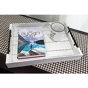 JB Joy and Bright Wooden Serving Ottoman Tray with 4 Coasters | 18x13 inch Rusted, Decorative Wood Trays for Coffee Table, Couch, Bed Ideal Appetizer, Food, Breakfast, Dessert, Tea, White (TW-1813)