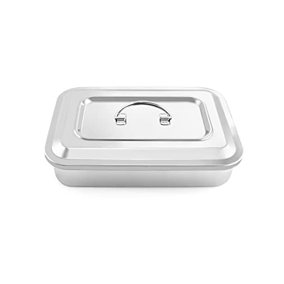 QWORK Medical Stainless Steel Instrument Tray Organizer Holder with Lid and Handle Grip for Surgical Medical Dental Instruments, 9.5" x 6.3" x 2", 2 Pack