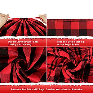 HRX Package 2pcs Cotton Santa Bag, 28x20 inch Plaid Fabric Drawstring Christmas Bags, Reusable Cloth Wrapping Bag with Gift Tag for Xmas Presents