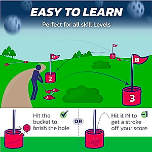 bucketgolf Game 3 Hole Starter Set - New Outdoor Yard Golf Game Levels Family, Adults, Kids, Party, Lawn, Camping, Beach