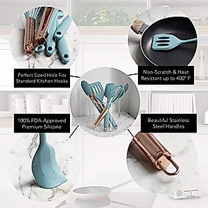 COOK WITH COLOR Set of Five Aqua and Rose Gold Silicone MINI Kitchen Utensil Set
