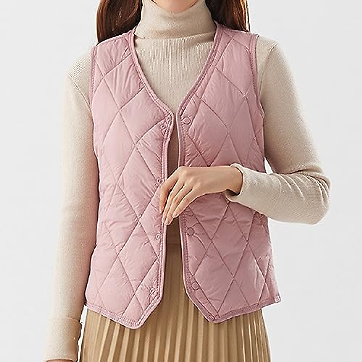 Aniywn Women's Outwear Vest - Stand Collar Lightweight Zip Quilted Vest for Women Zip Up Front Trendy Fall Waist (Pink, XXXL)